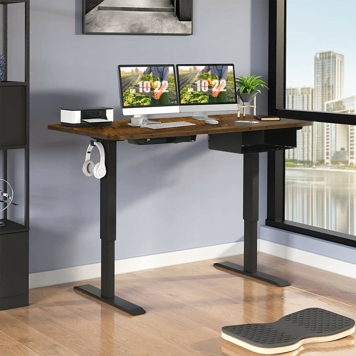 48-inch Electric Height Adjustable Standing Desk with Control Panel-Ru ...