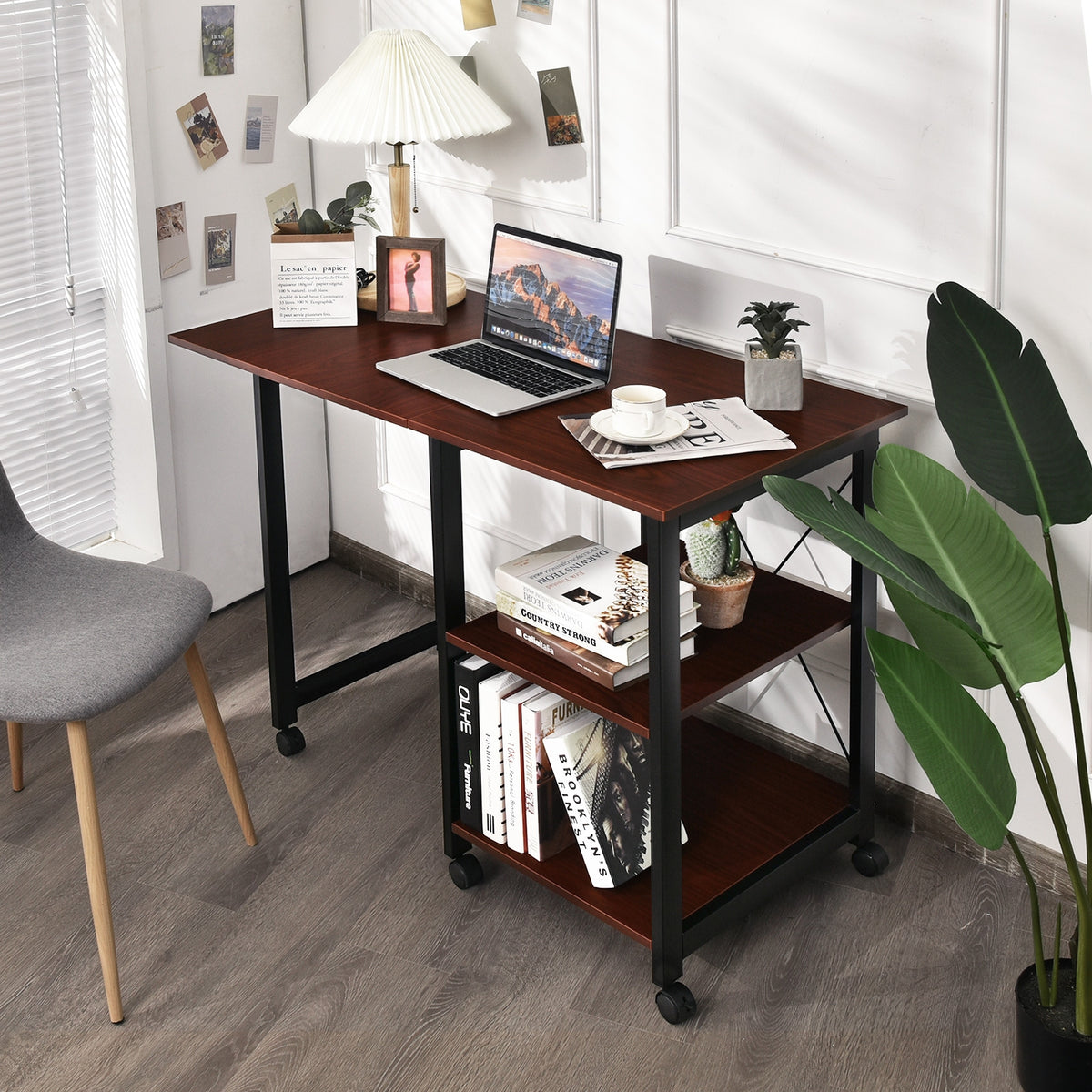 Rolling Folding Computer Desk with Storage Shelves – Level Up Desks