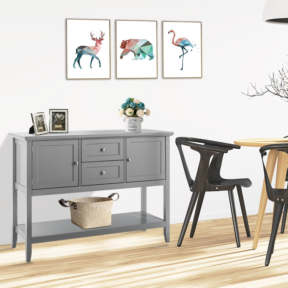 Wooden Sideboard Buffet Console Table with Drawers and Storage-Gray ...
