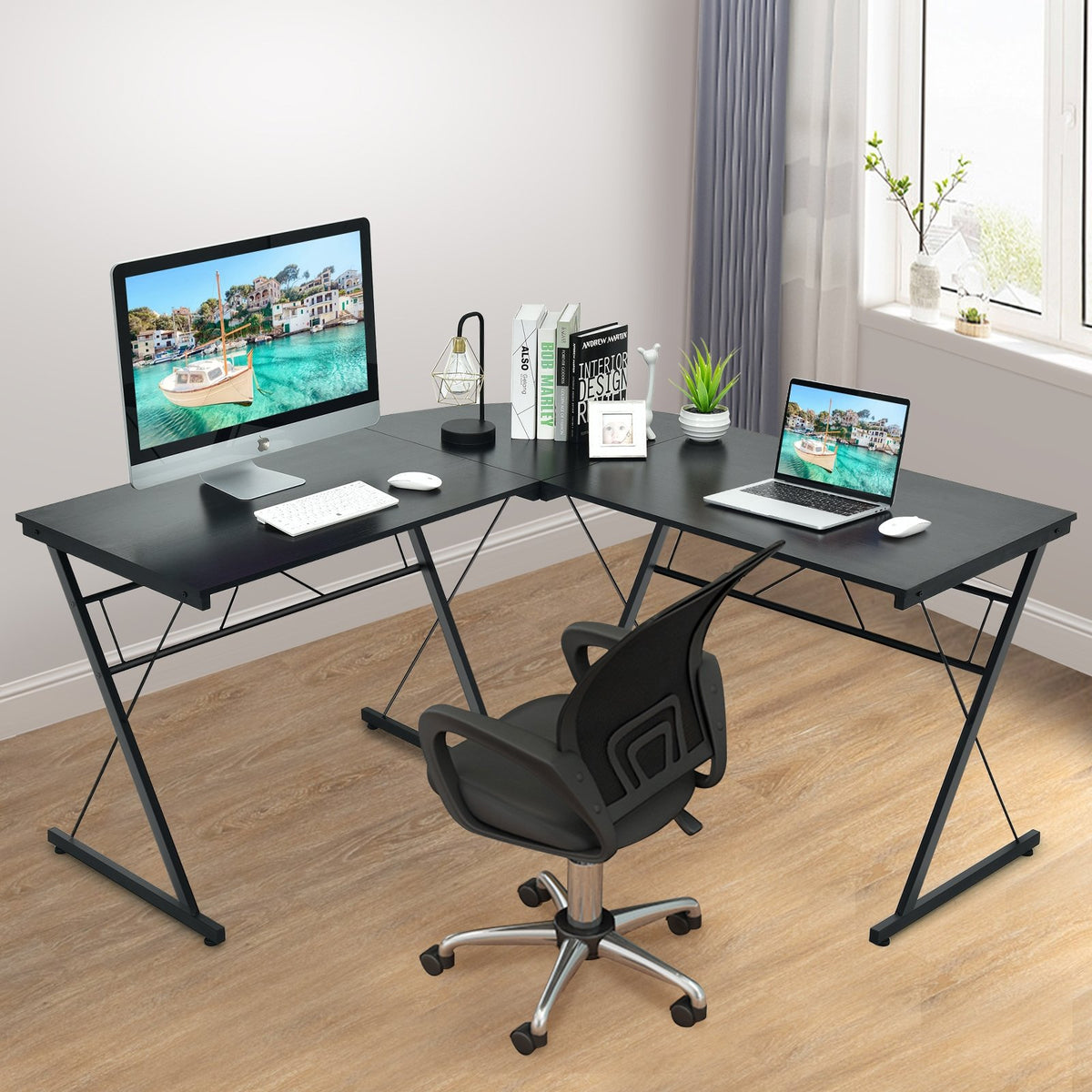 59 Inch L-Shaped Corner Desk Computer Table for Home Office Study Work ...