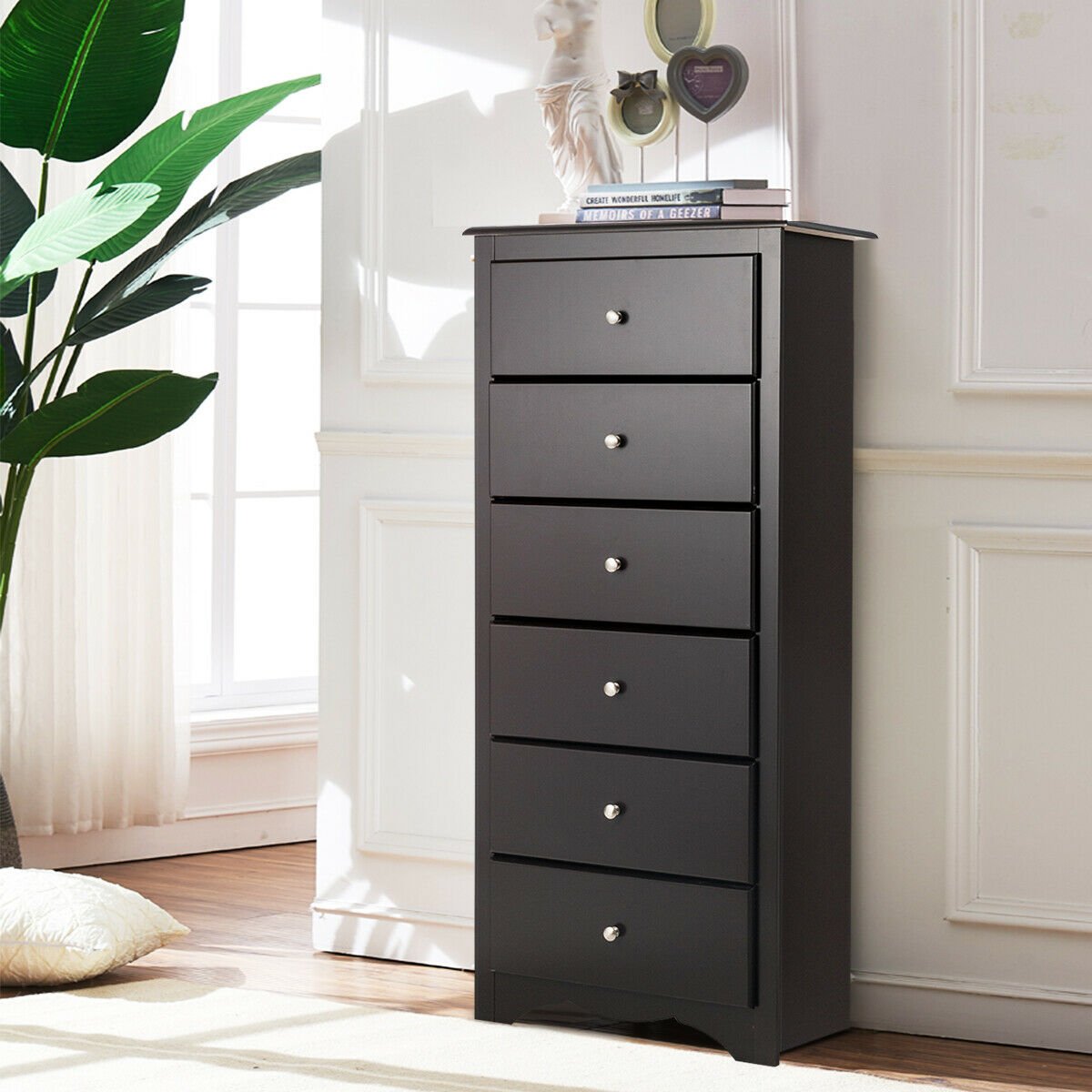 6 Drawers Chest Dresser Clothes Storage Bedroom Furniture Cabinet-Brow ...