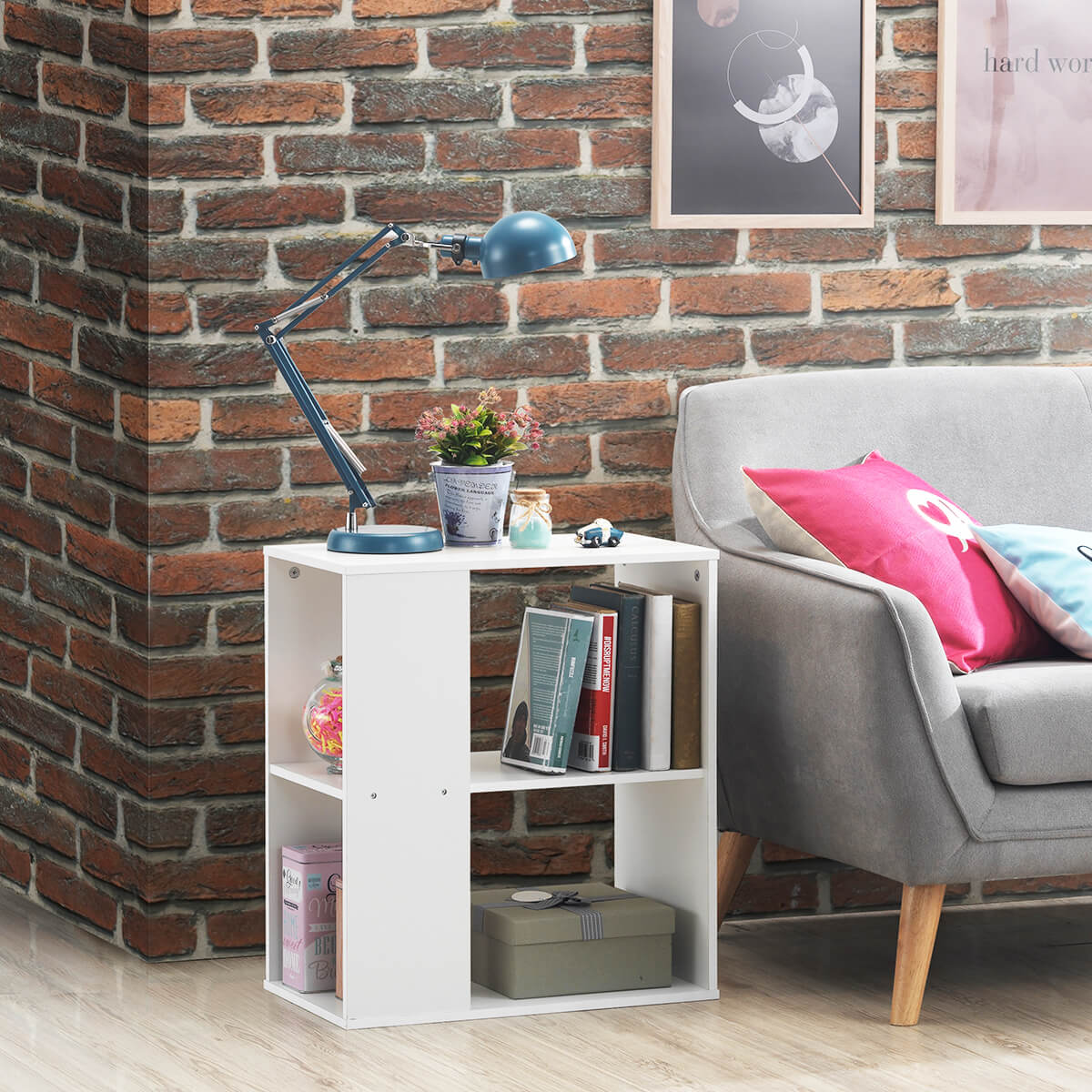 3-Tier Side End Table with Storage Shelves -White – Level Up Desks