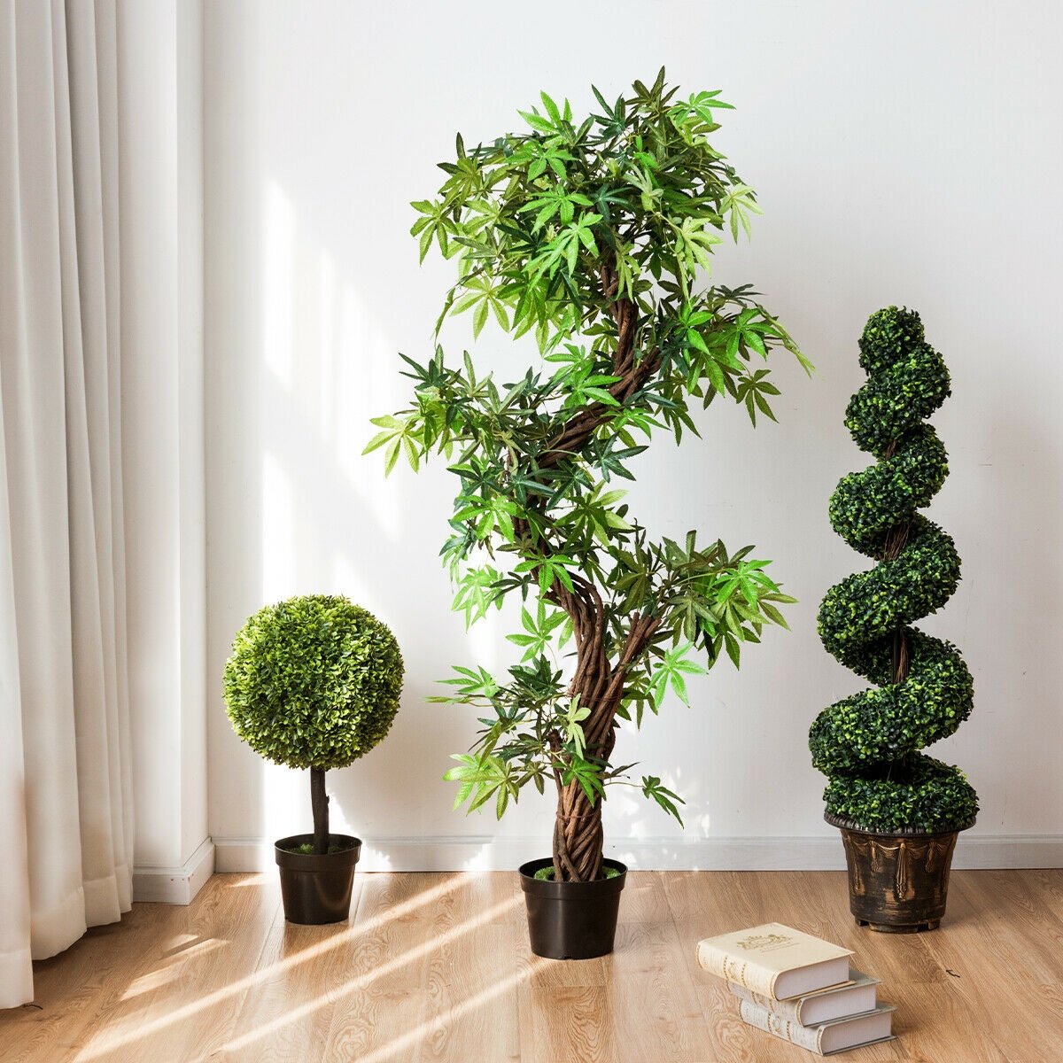 2 Pieces 4 Feet Artificial Décor Green Boxwood Spiral Tree Set – Level ...