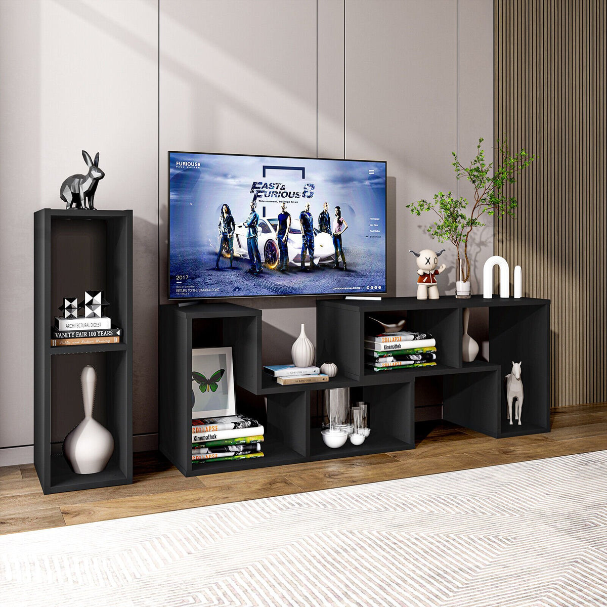 3 Pieces Adjustable TV Stand for TVs up to 65 Inch with Shelves-Black ...