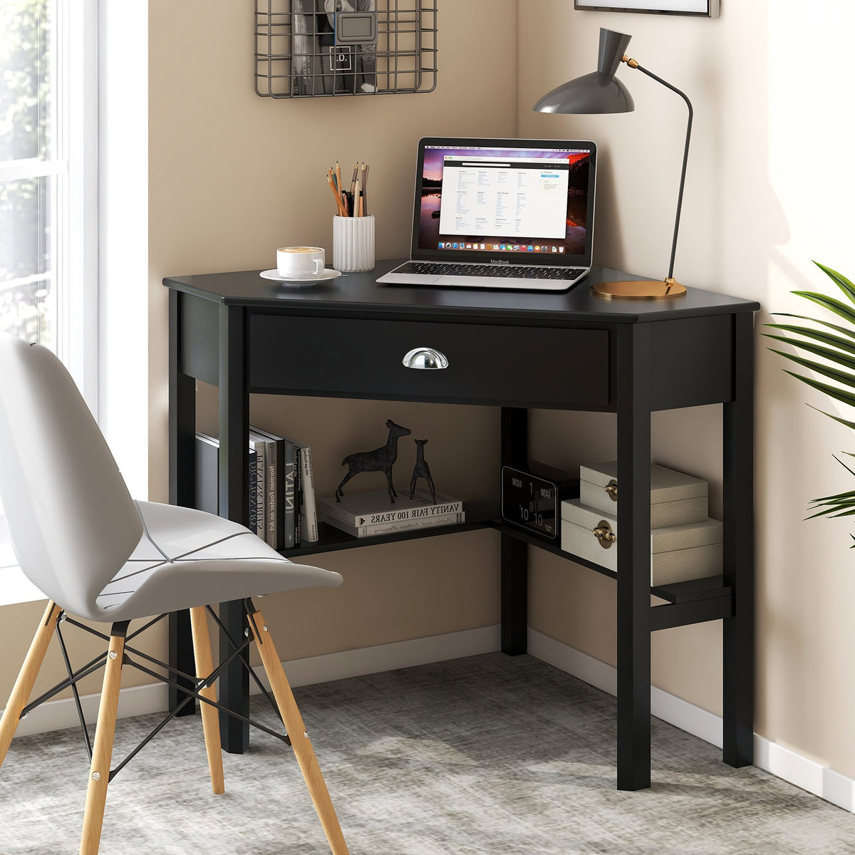 Corner Wooden Piece Laptop Computer Desk-Black – Level Up Desks