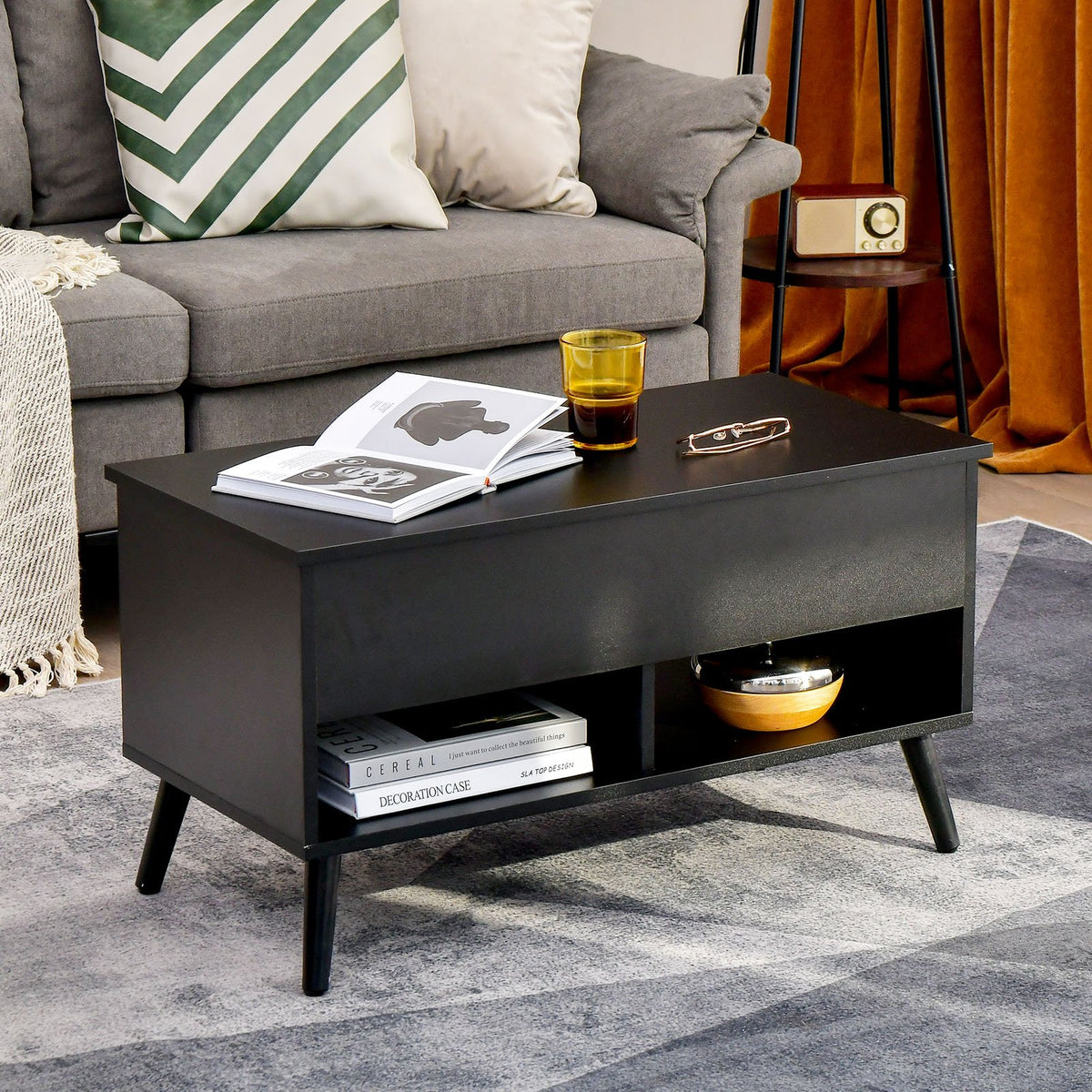 31.5 Inch Lift Top Coffee Table with Hidden Compartment and 2 Storage ...
