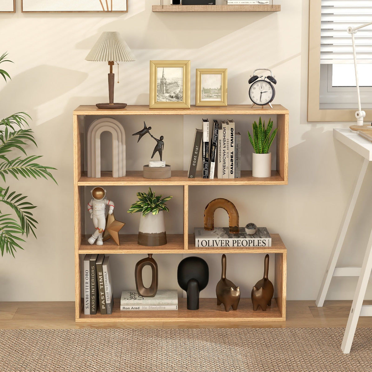 Concave Bookshelf 3-Shelf Open Bookcase with Anti-Toppling Device for ...