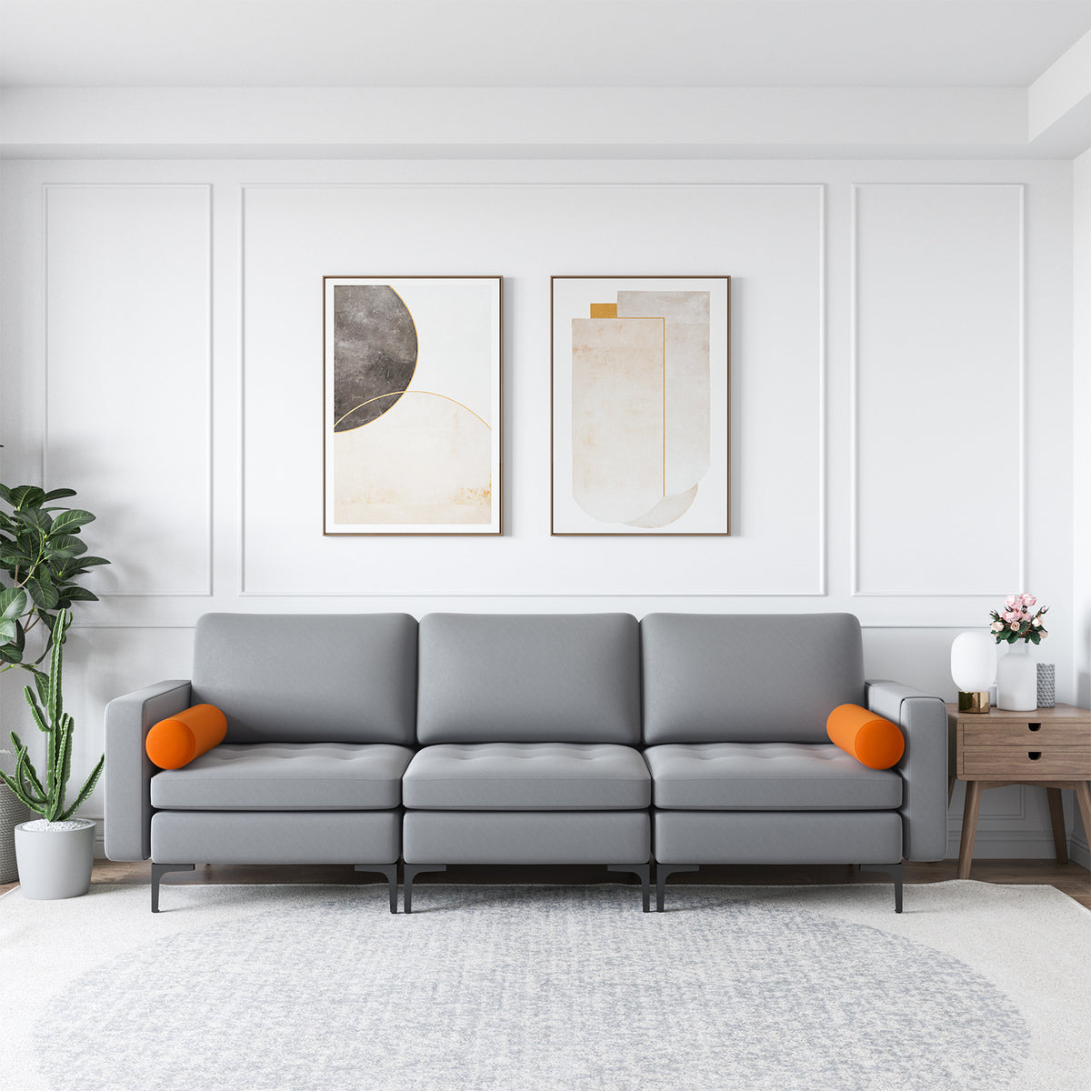 Modular 3-Seat Sofa Couch with Socket USB Ports and Side Storage Pocke ...
