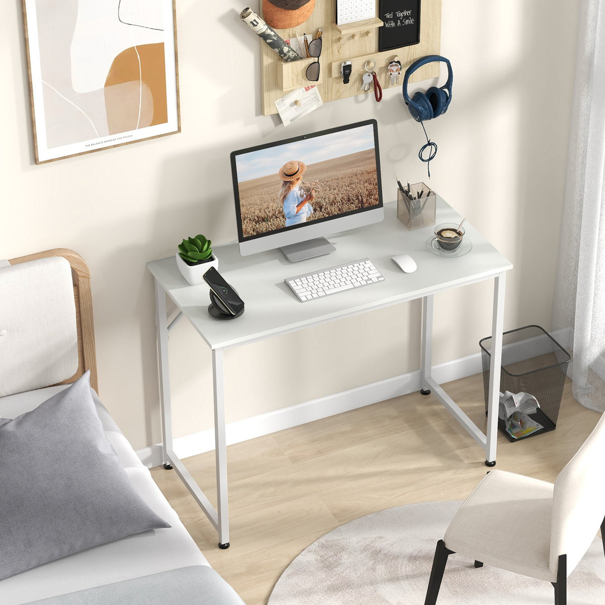 40 Inch Small Computer Desk with Heavy-duty Metal Frame-White – Level ...