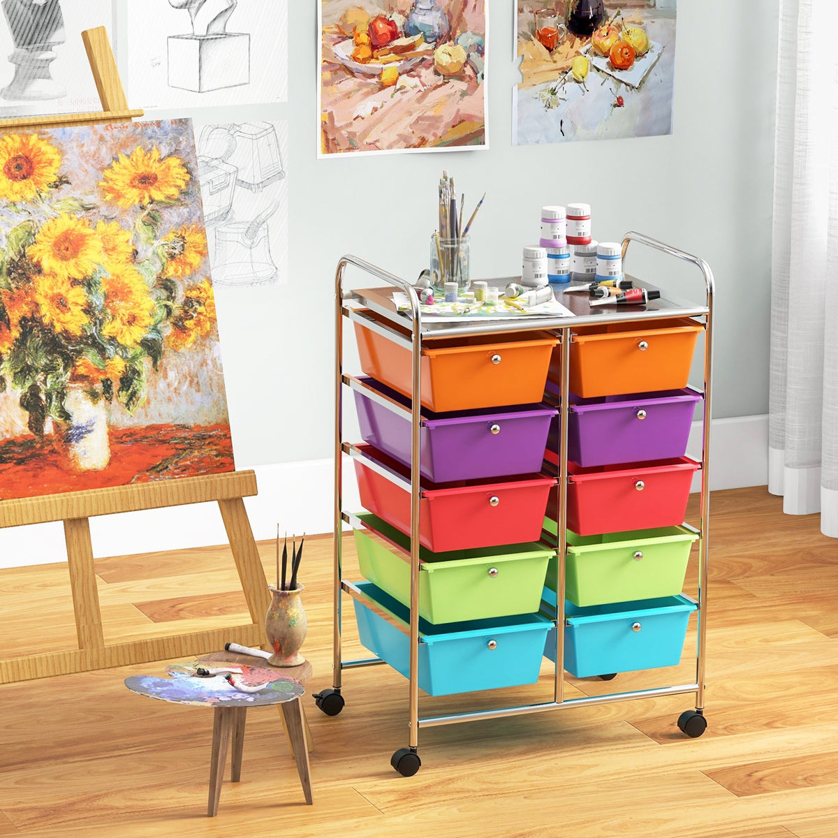 10-Drawer Rolling Storage Cart-Deep Multicolor – Level Up Desks