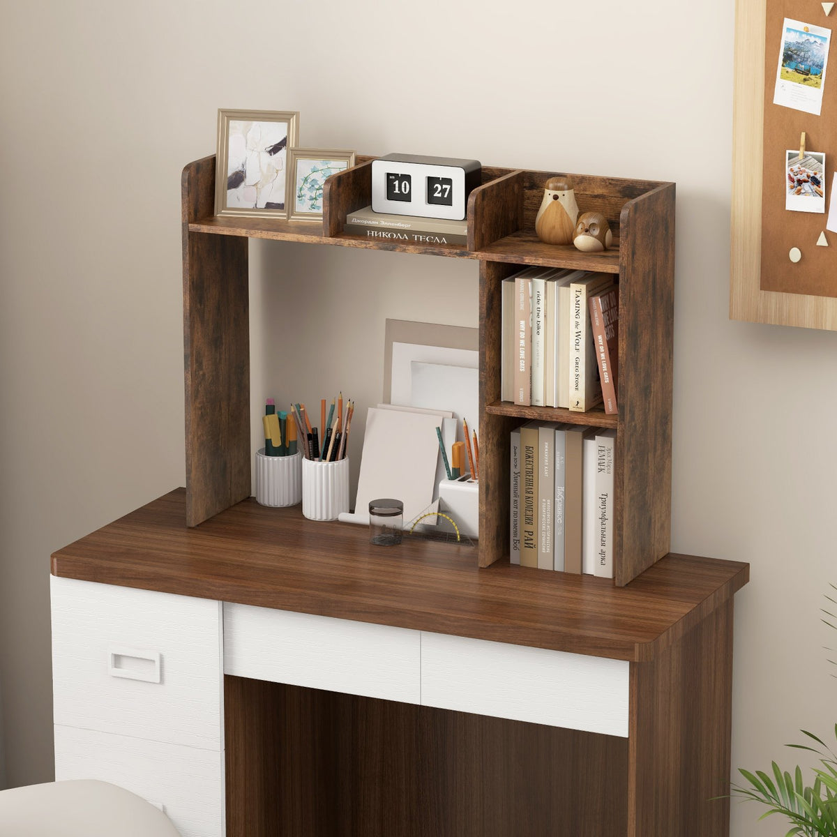 3-Tier Multipurpose Desk Bookshelf with 4 Shelves-Brown – Level Up Desks