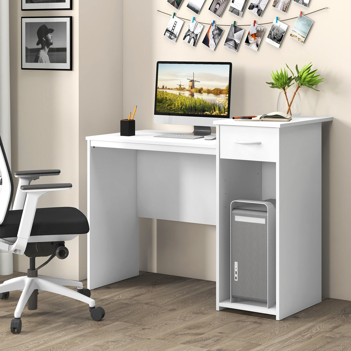 Computer Desk with Drawer Modern Laptop PC Desk with Adjustable Shelf ...