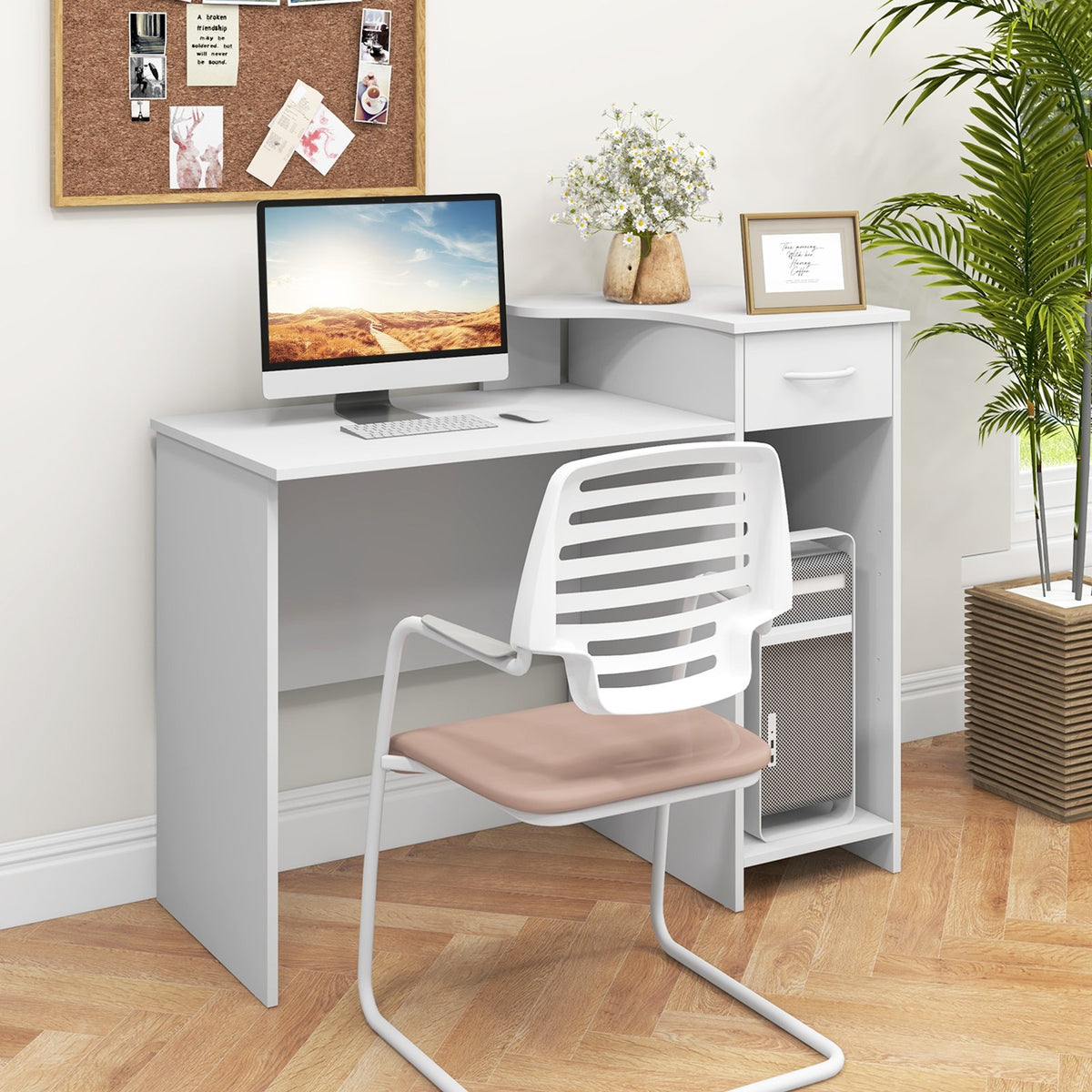 Computer Desk Modern Laptop PC Desk with Adjustable Shelf and Cable Ho ...