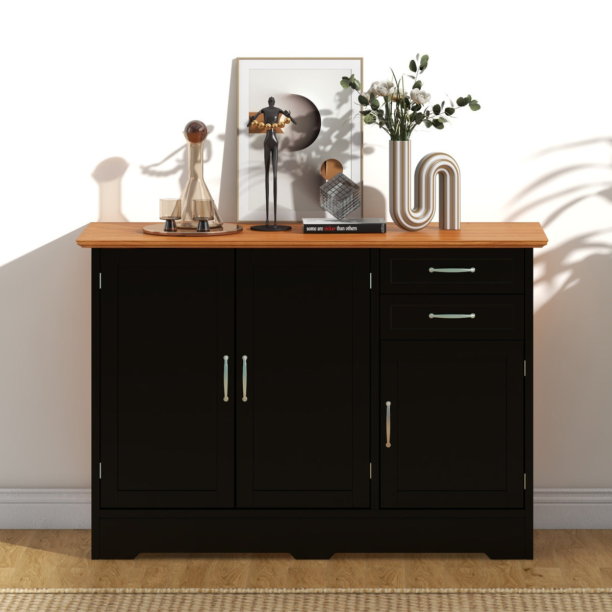 Buffet Storage Cabinet with 2-Door Cabinet and 2 Drawers-Black – Level ...