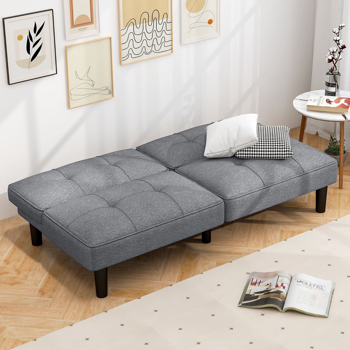 Convertible Folding Futon Sofa Bed with 6-Position Adjustable Backrest ...