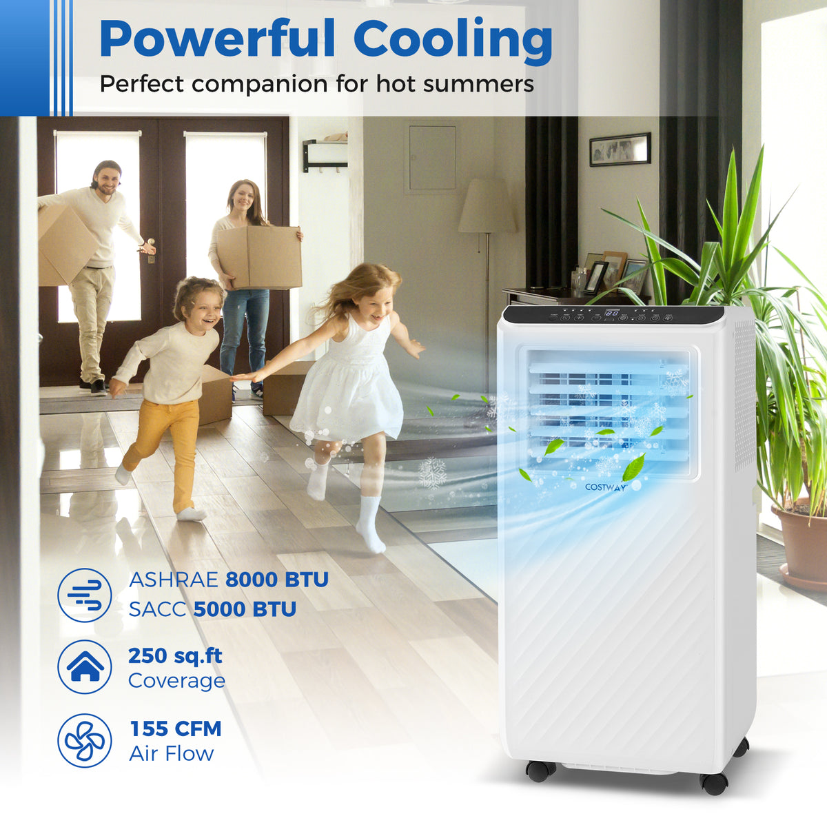 8000 BTU Portable Air Conditioner 3 in 1 Floor AC Unit with Fan and De ...