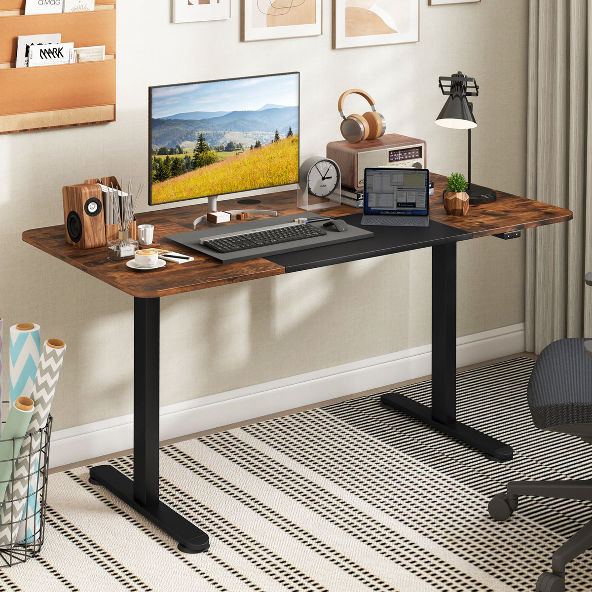 55 Inch Electric Standing Desk Adjustable with Cable Management Hole-B ...