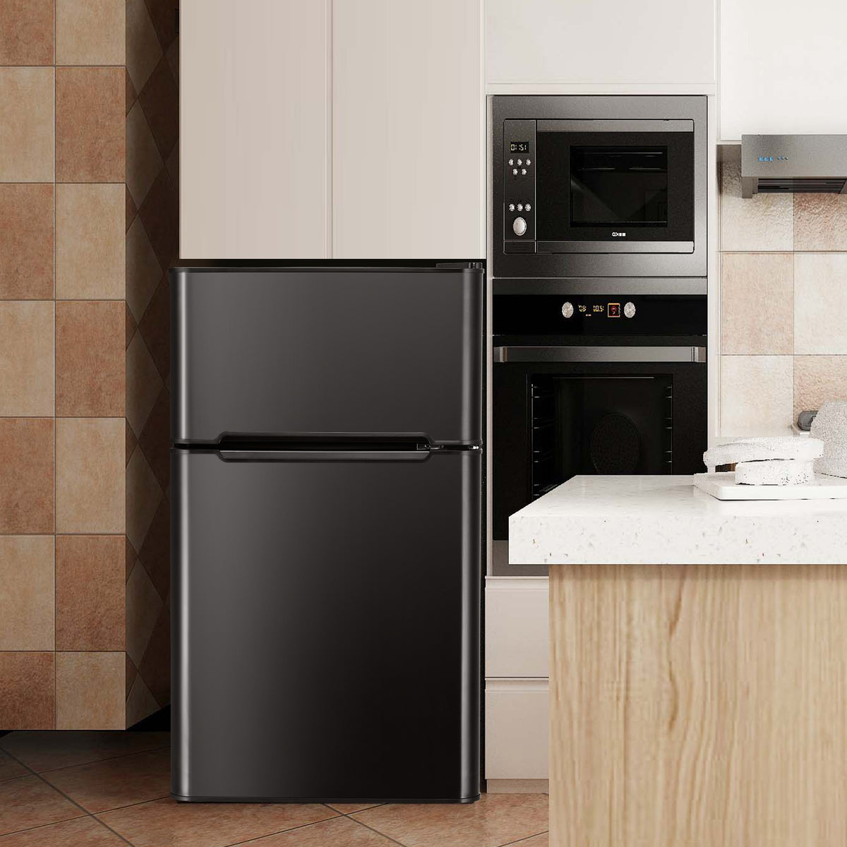 3.2 cu ft. Compact Stainless Steel Refrigerator-Black – Level Up Desks