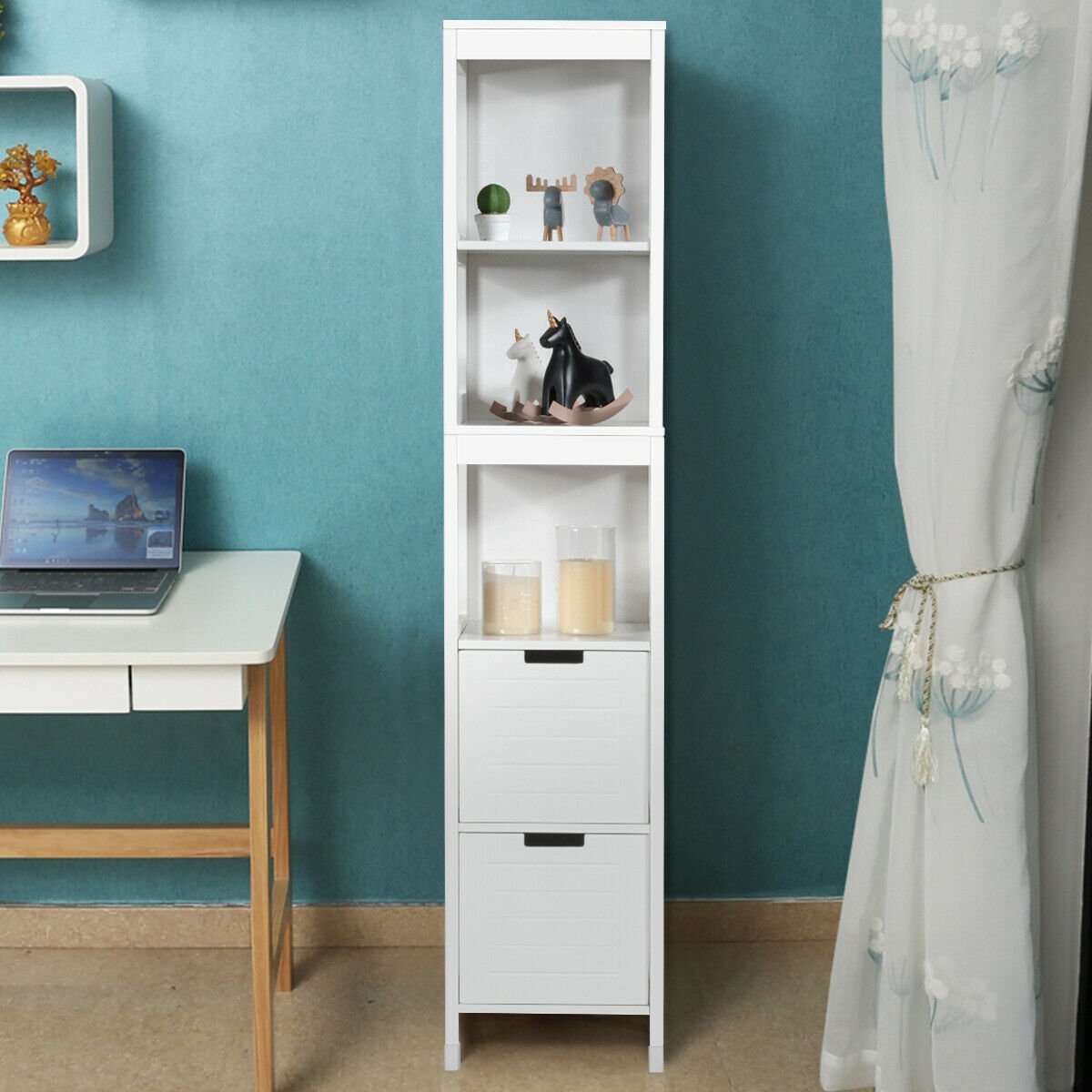 5-Tier Multifunctional Bathroom Floor Cabine Storage with 2 Drawers ...