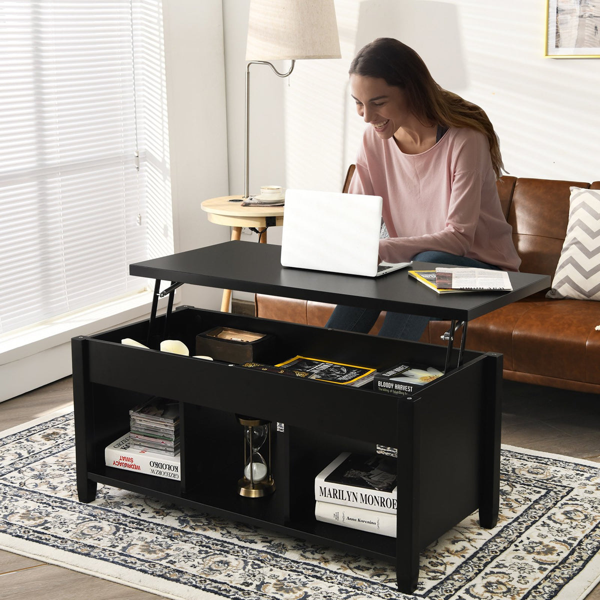 Lift Top Coffee Table with Hidden Storage Compartment-Black – Level Up ...