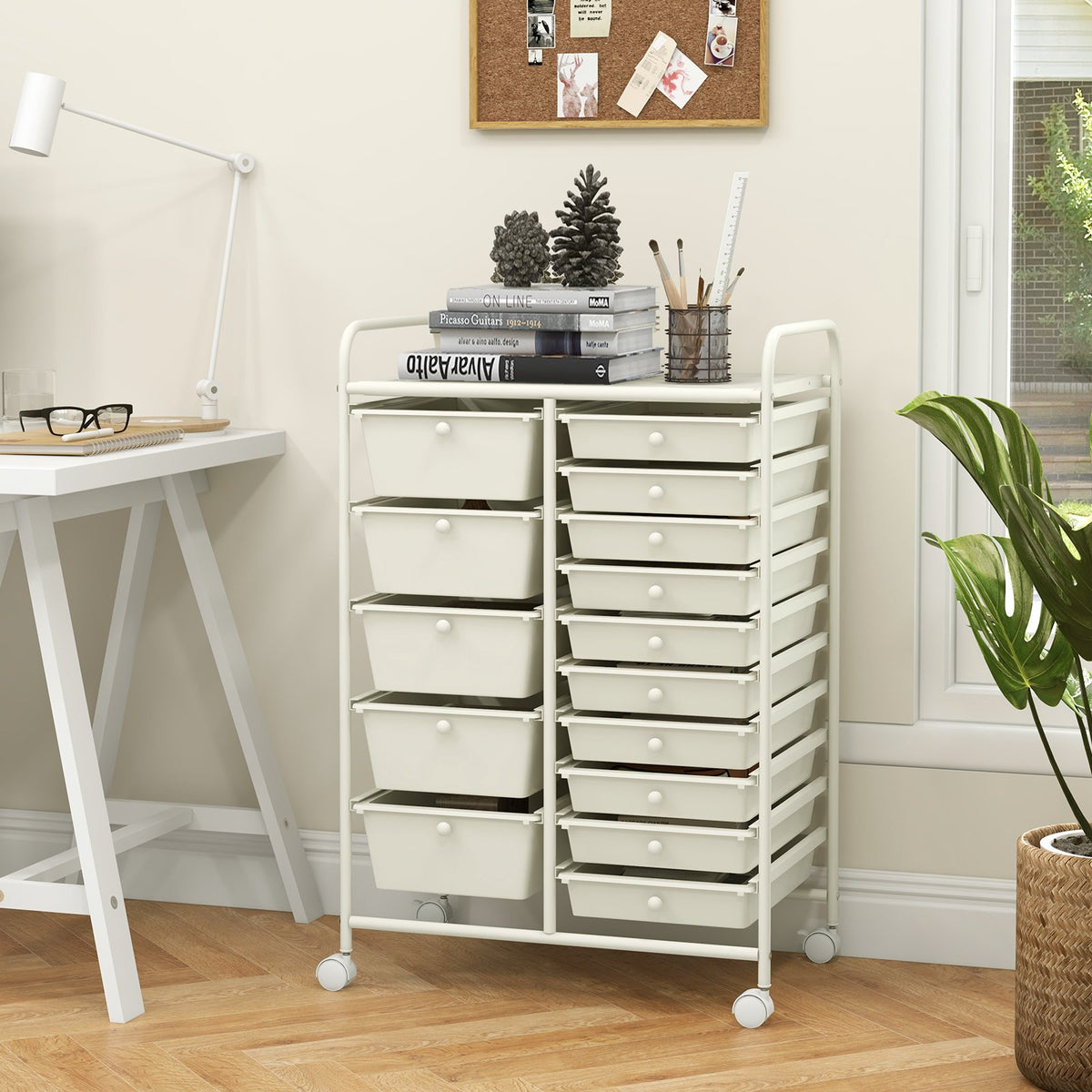 15-Drawer Utility Rolling Organizer Cart Multi-Use Storage-White ...