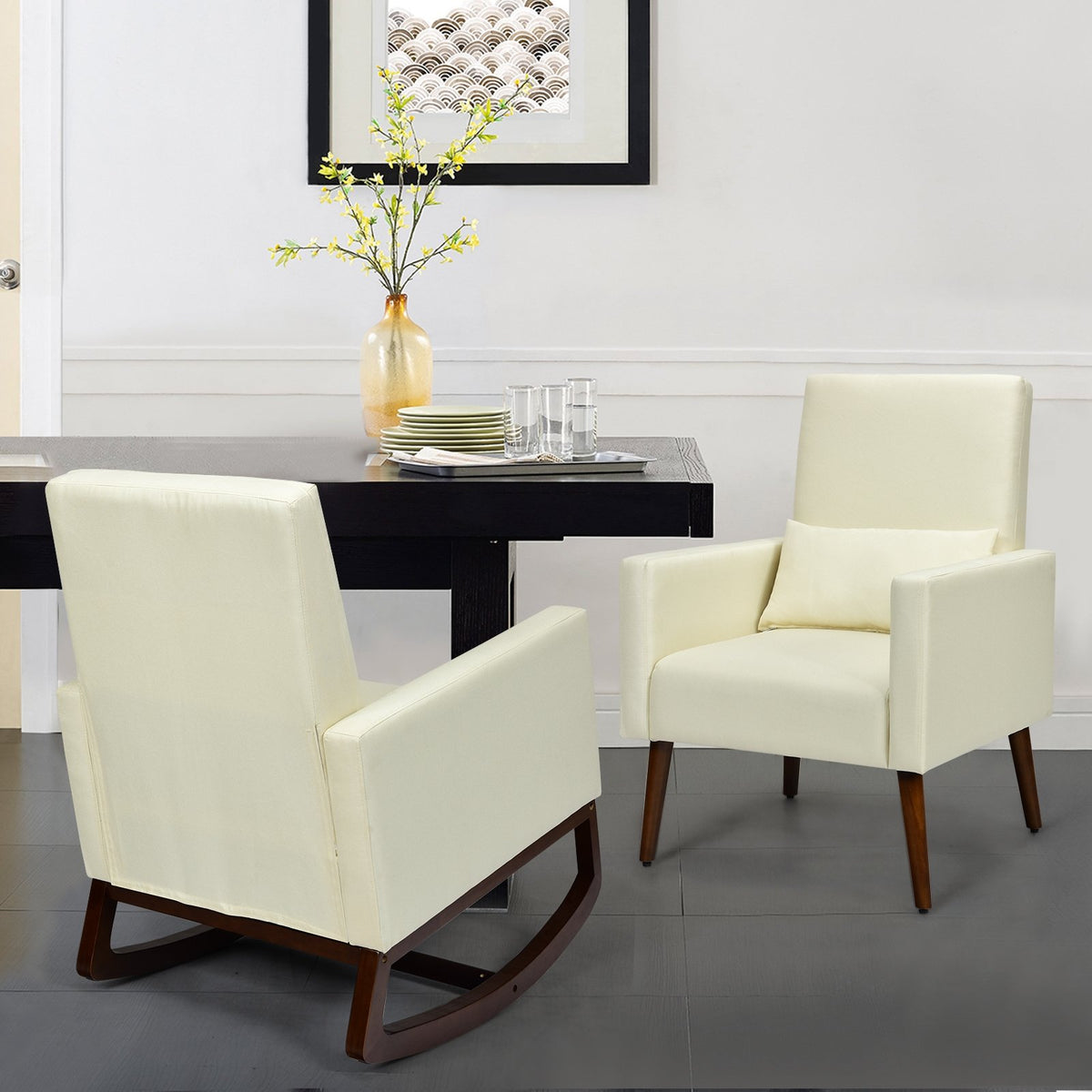 2-in-1 Fabric Upholstered Rocking Chair with Pillow-Beige – Level Up Desks