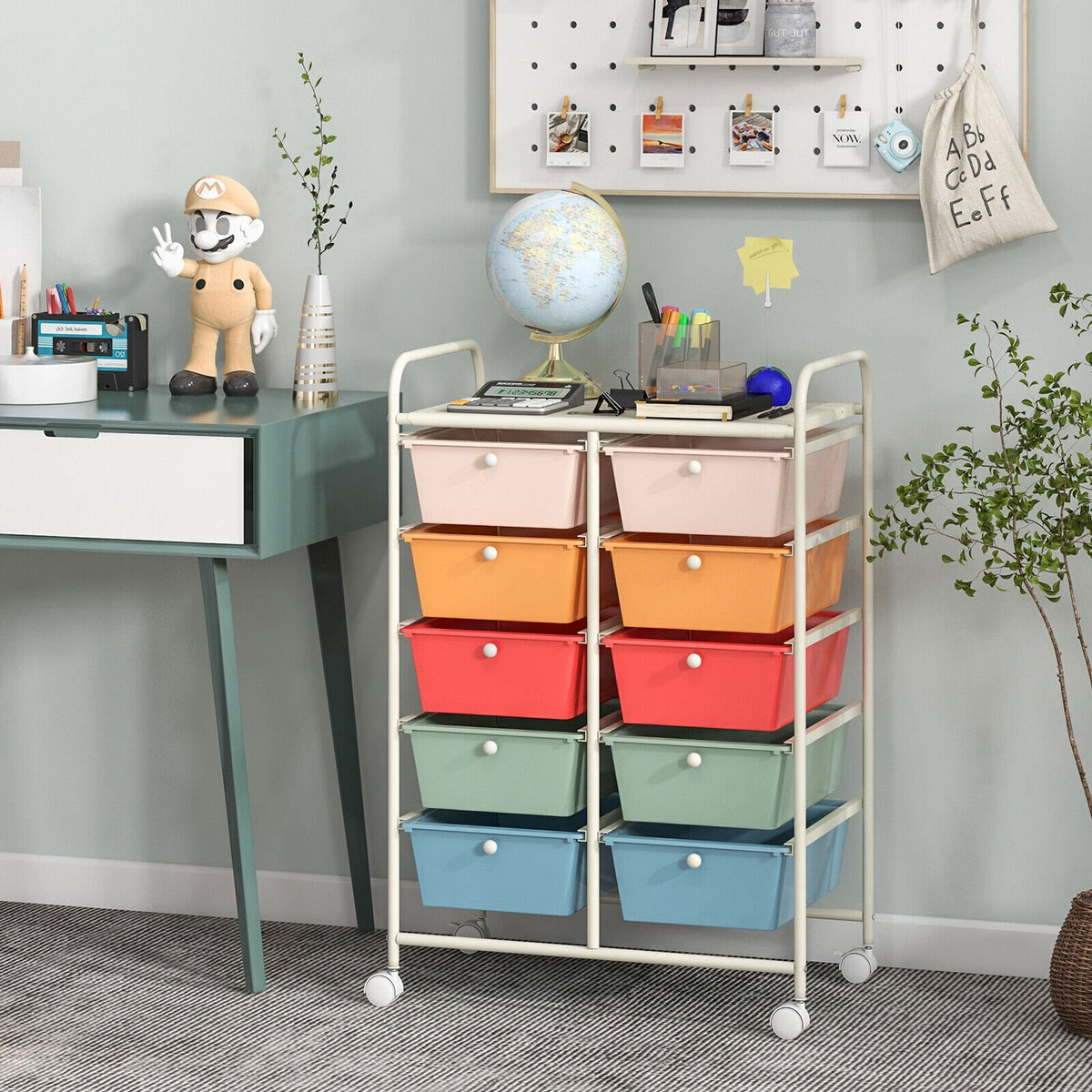 10-Drawer Rolling Storage Cart-Multicolor – Level Up Desks