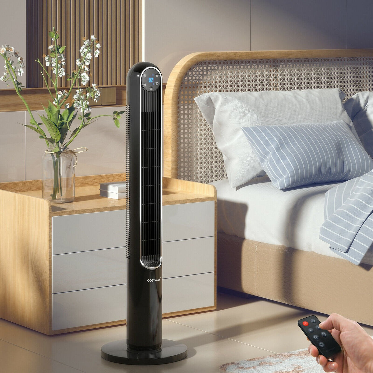 42 Inch 80 Degree Tower Fan with Smart Display Panel and Remote Contro ...