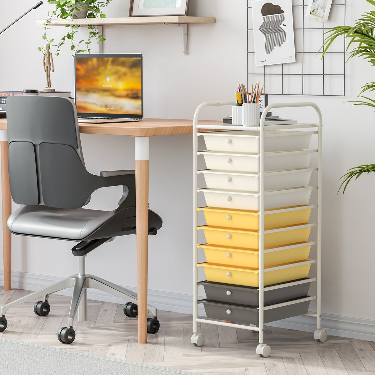 10 Drawer Rolling Storage Cart Organizer with 4 Universal Casters-Yell ...