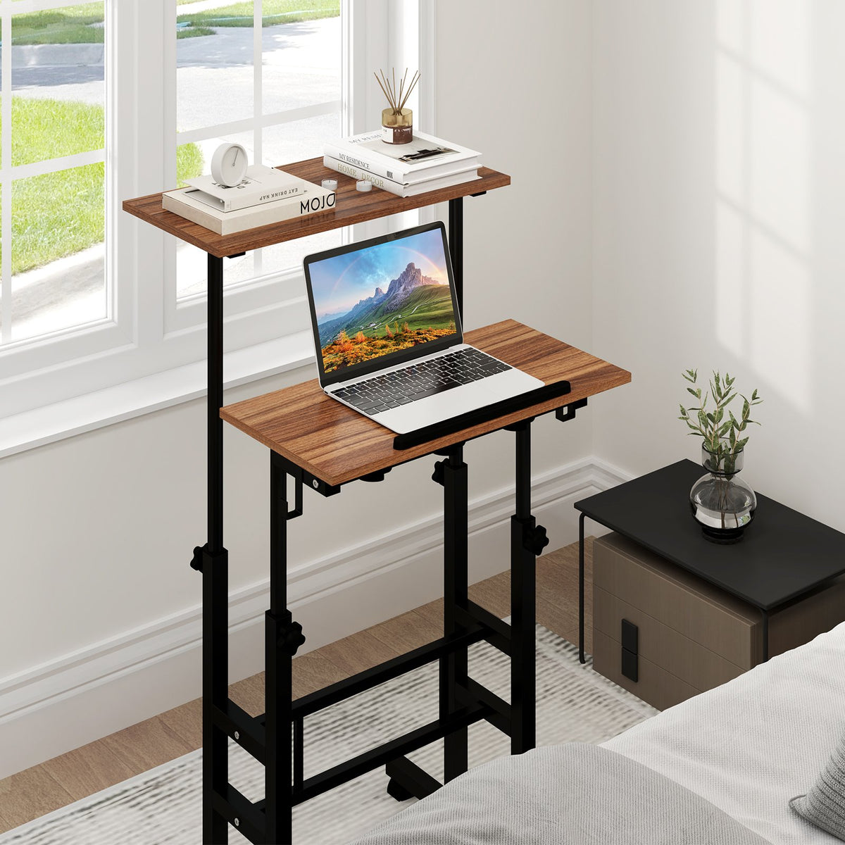 Height-adjustable Mobile Standing Desk with Split Top and Adjustable A ...