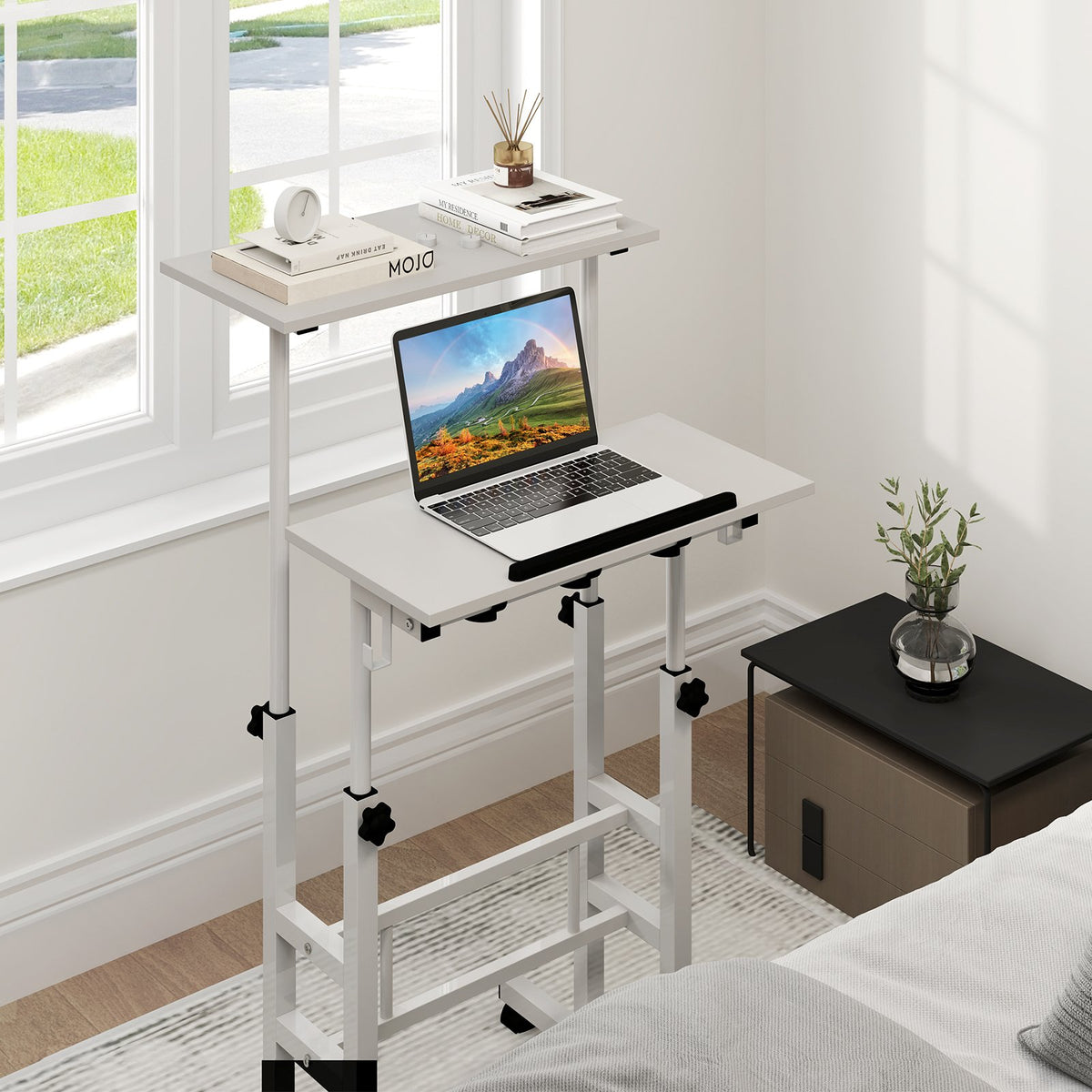 Mobile Standing Desk Height-Adjustable Laptop Cart with Split Top and ...