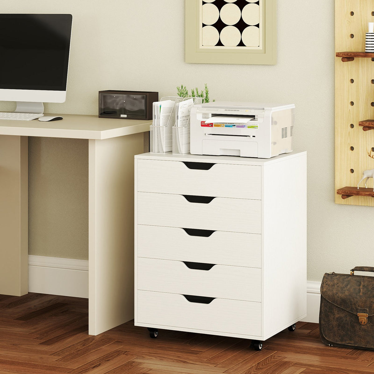 5 Drawer Mobile File Cabinet with Wheels for Living Room-White – Level ...