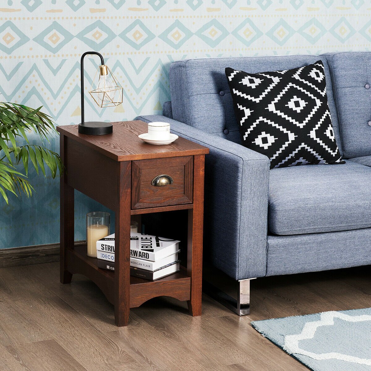 Contemporary Chair Side End Table Compact Table with Drawer Nightstand ...