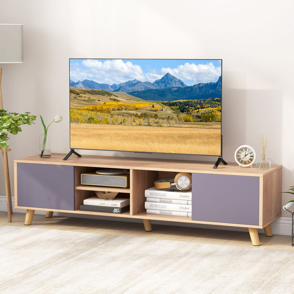 TV Stand Cabinet for TVs up to 65 Inch with Open Shelf for Living Room ...