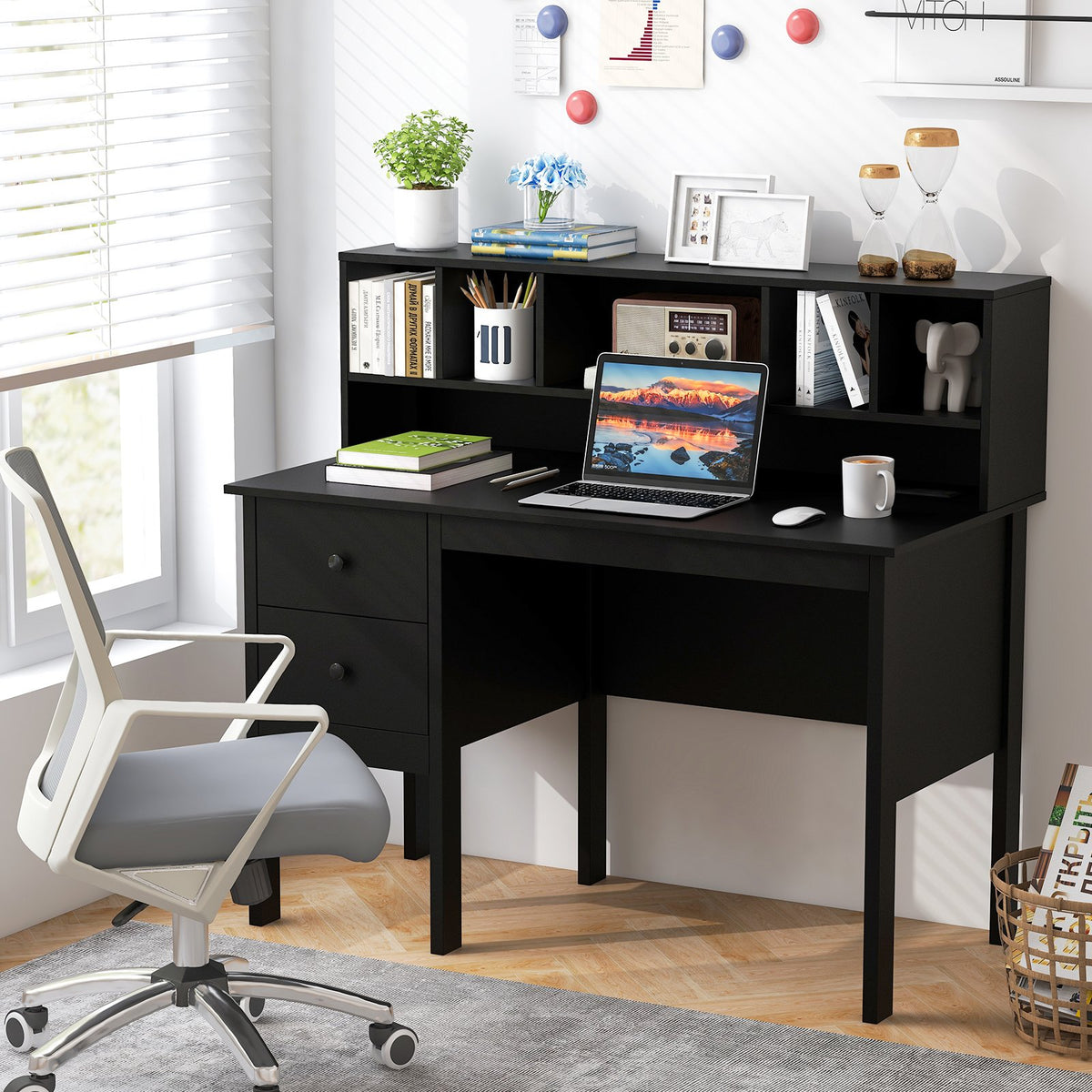 48 Inch Computer Desk with Drawers Power Outlets-Black – Level Up Desks