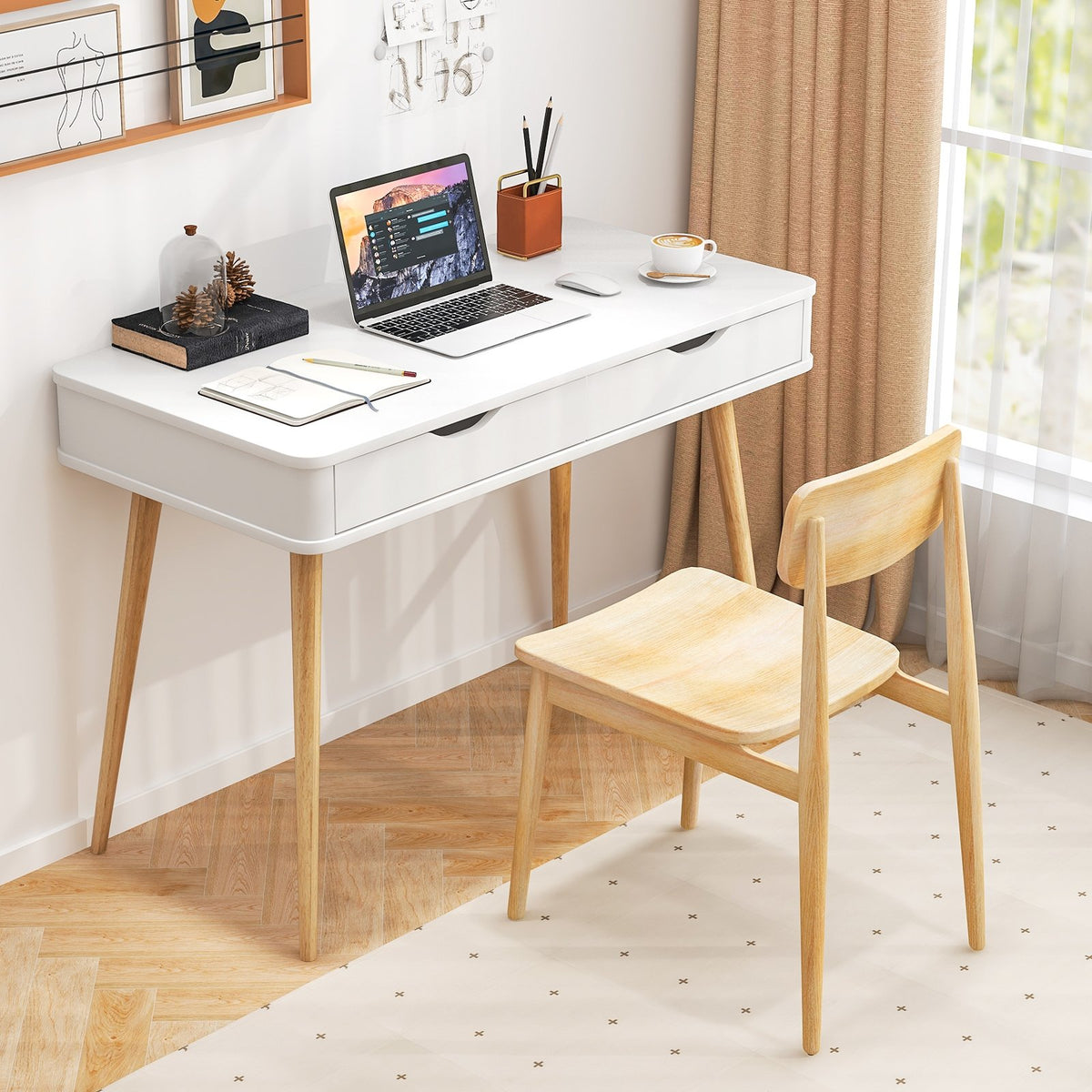 43.5 Inch Computer Desk with 2 Drawers for Small Spaces-White – Level ...