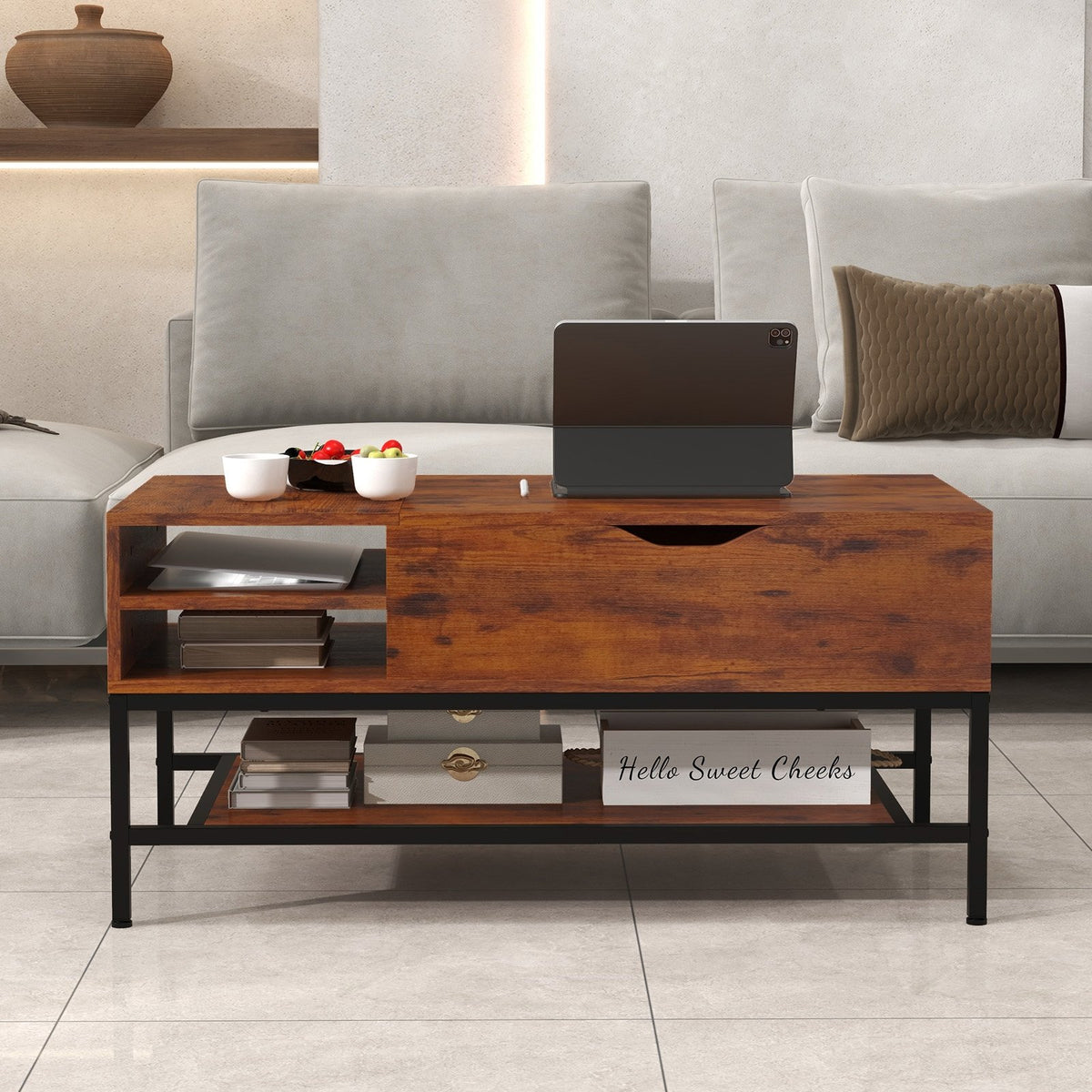 Lift Top Coffee Table with Hidden Compartment and Removable Storage Sh ...