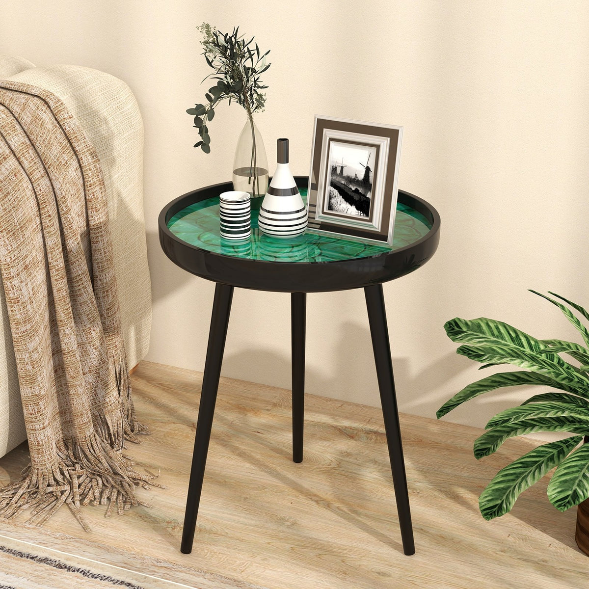 16 Inch Mid-century Modern Coffee End Table with Sea Shell Decoration ...