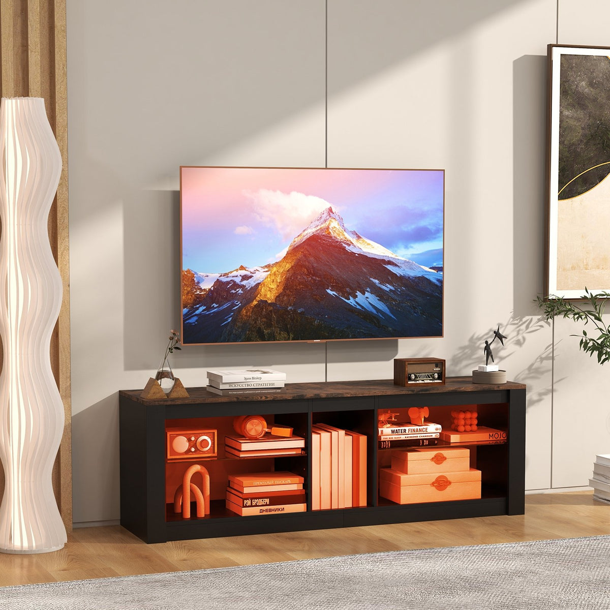 Modern TV Stand with LED Light and Adjustable Shelves for TVs up to 65 ...