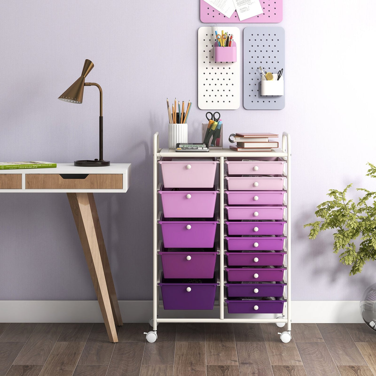 15-Drawer Utility Rolling Organizer Cart Multi-Use Storage-Purple ...
