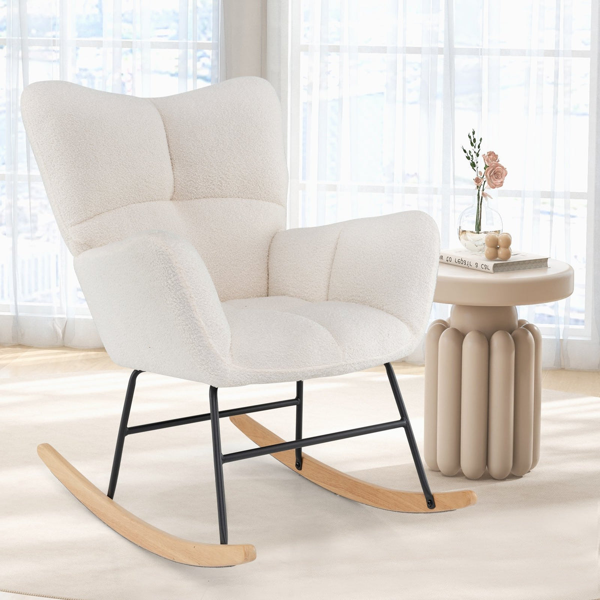 Nursery Rocking Chair with Comfy Backrest and Armrest-Beige – Level Up ...