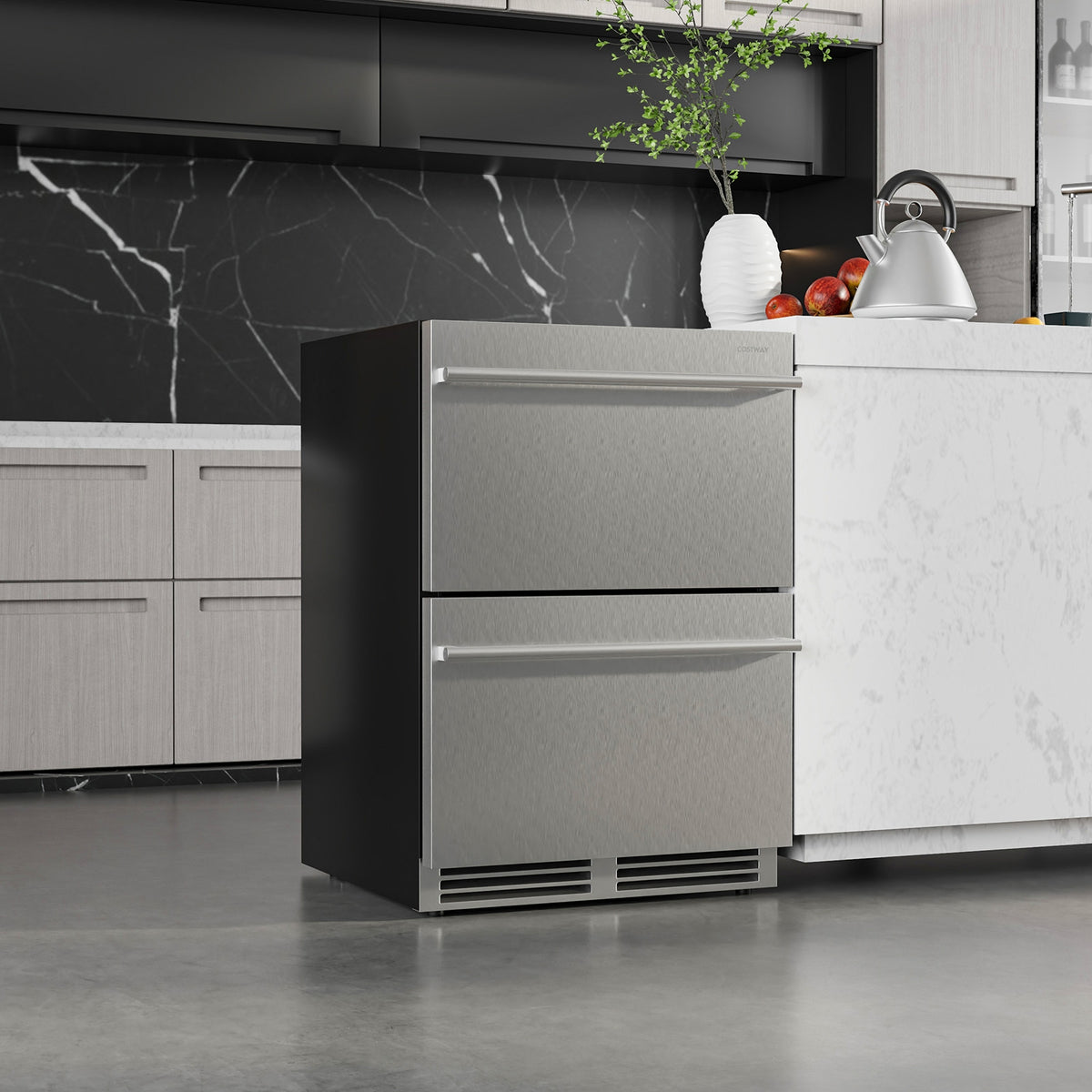 24 Inch Under Counter Dual Drawer Fridge with 37℉-64℉ Temperature Rang ...