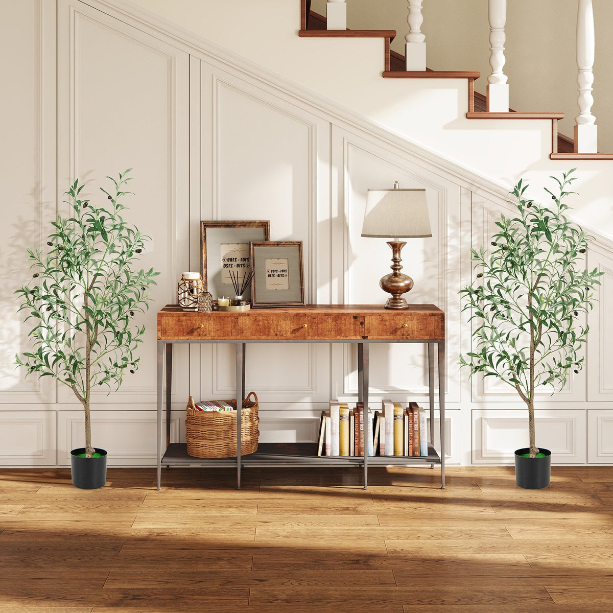 4.5 Feet Tall Artificial Olive Tree Fake Potted Trees with Realistic F ...
