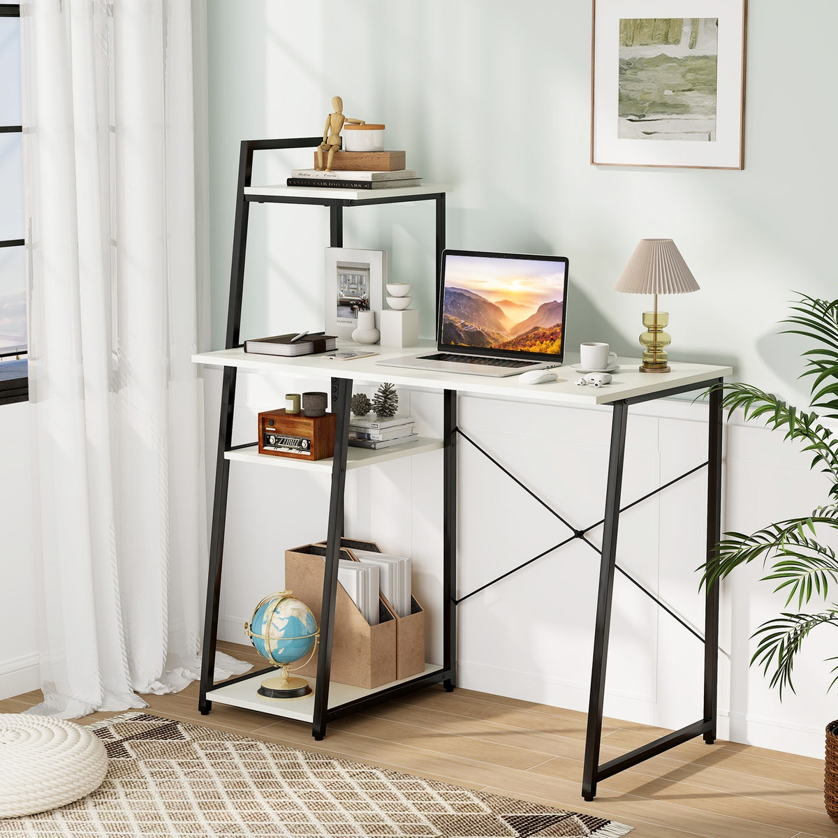 Compact Computer Desk Workstation with 4 Tier Shelves for Home and Off ...