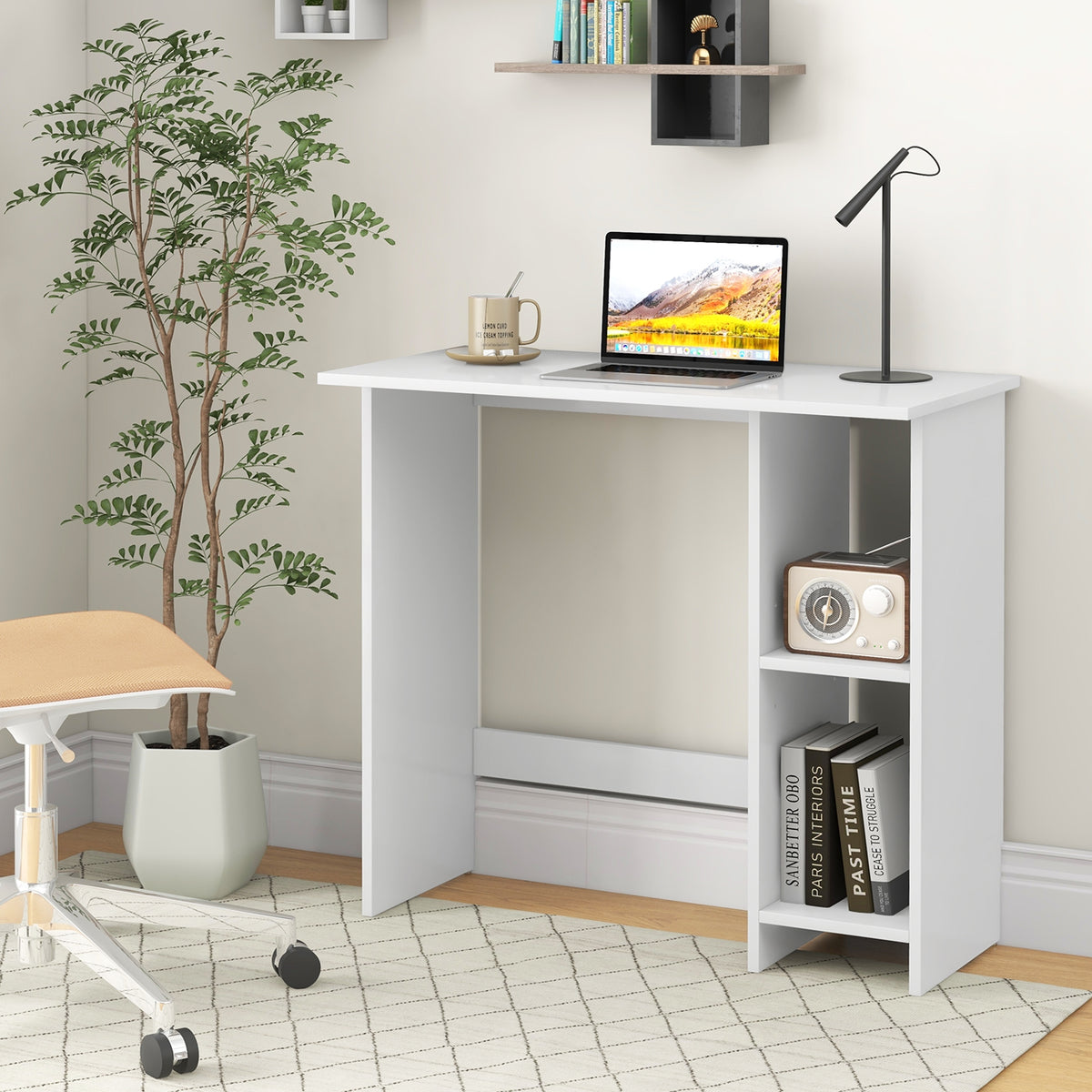 Small Computer Desk with Storage and Adjustable Shelf-White – Level Up ...