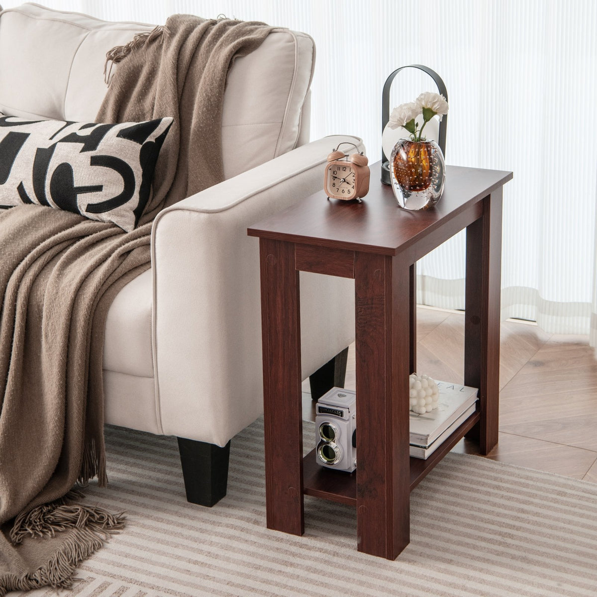2-Tier Modern Compact End Table with Storage Shelf-Brown – Level Up Desks