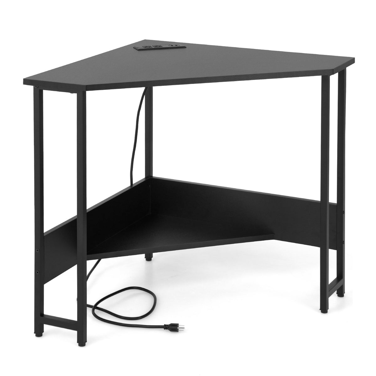Triangle Computer Corner Desk with Charging Station-Black – Level Up Desks