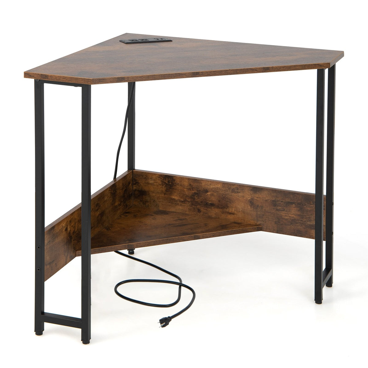 Triangle Computer Corner Desk with Charging Station-Rustic Brown ...