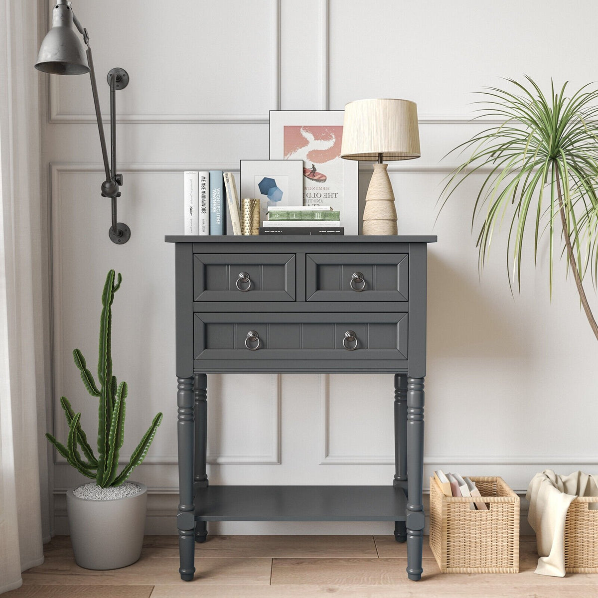 Narrow Console Table with 3 Storage Drawers and Open Bottom Shelf ...