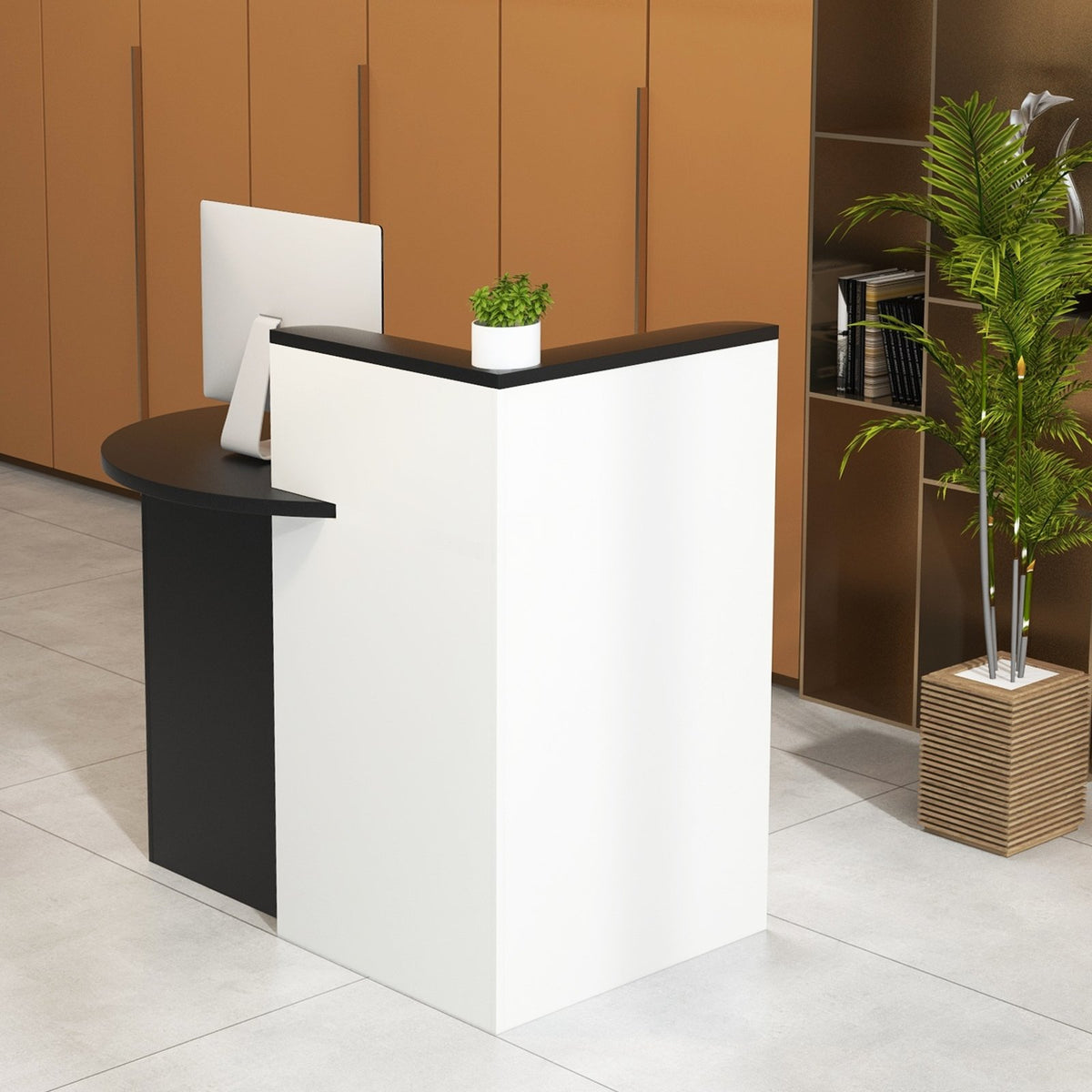 Front Reception Office Desk with Adjustable Shelf and Lockable Drawer ...